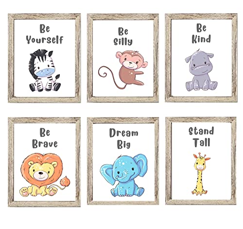Safari Nursery Decor for Baby Boys Newborn, Set of 6 Unframed 8x10 Inch Jungle Themed Neutral Prints for Baby Room Classroom Birthday Wall Decor, Extra Thick Motivational Quotes Poster Made to Last