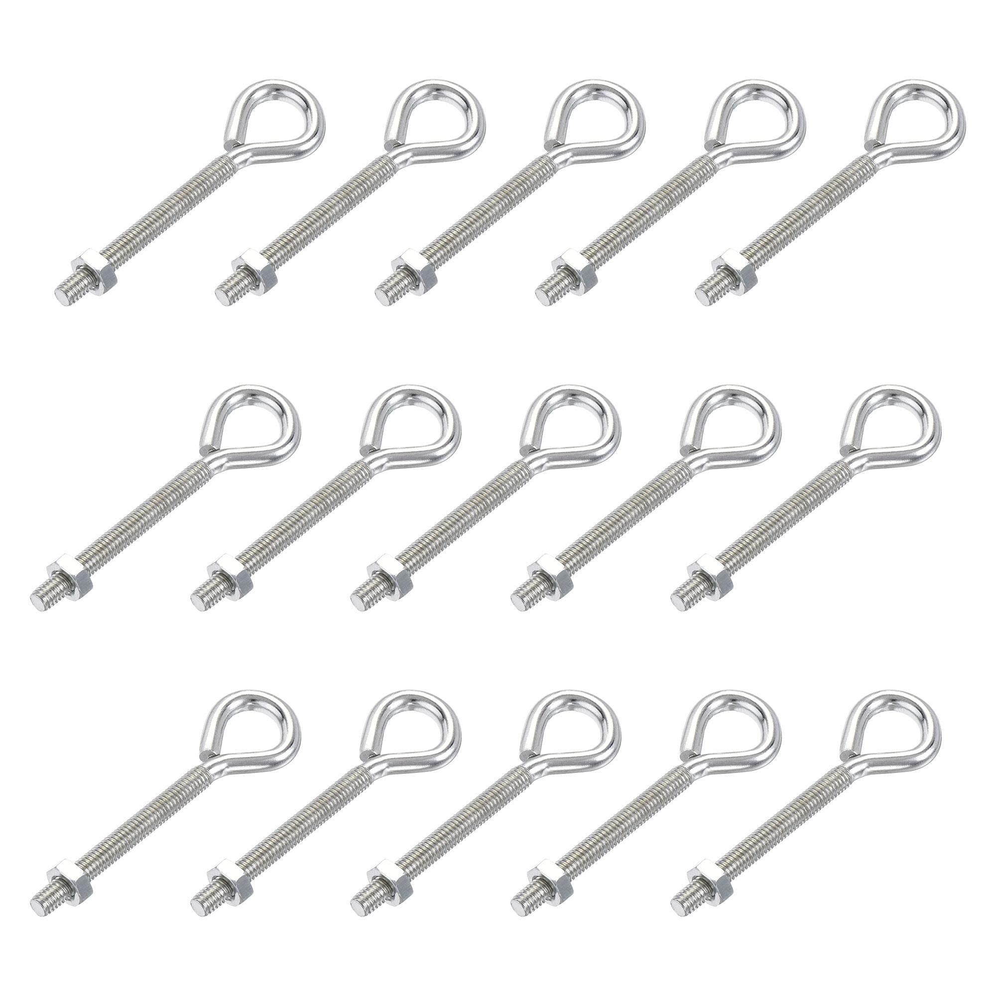uxcell M4x40mm Eye Hooks Screws Bolts Kit, 15pcs Carbon Steel Hanger Eyelet Hooks Screw with Hex Nuts for Metal Hook, Wood Terminal Ring Hooks