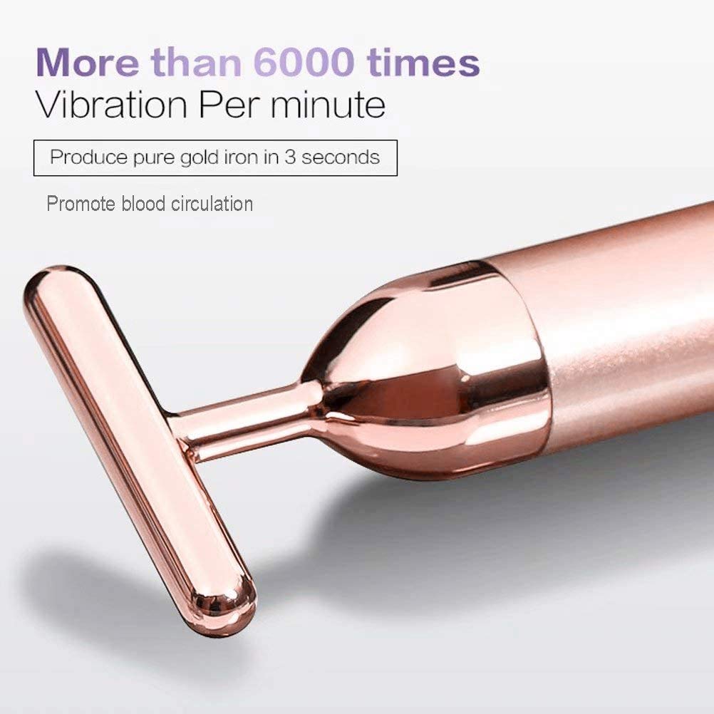Horolas Beauty Bar 24k Golden Pulse Facial Massager, GOODYBUY T-Shape Electric Sign Face Massage Tools for Sensitive Skin Face Pull Tight Firming Lift