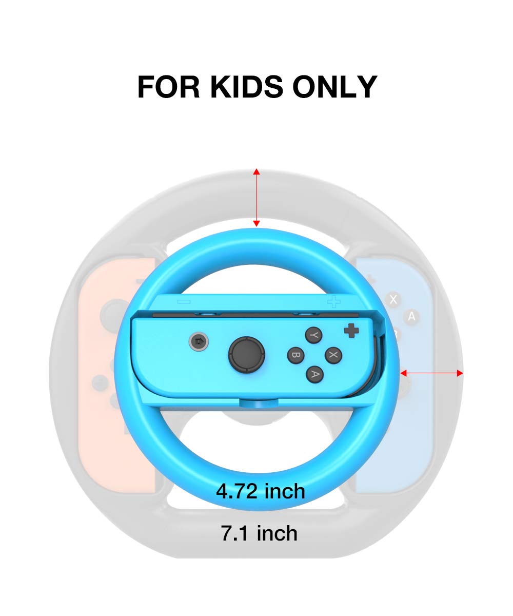 4 Pack Switch Steering Wheel Compatible with Mario Kart 8 Deluxe, GH Racing Wheel Accessories Compatible with Nintendo Switch/Switch OLED Joy Con Controller (Black x2, Red and Blue)