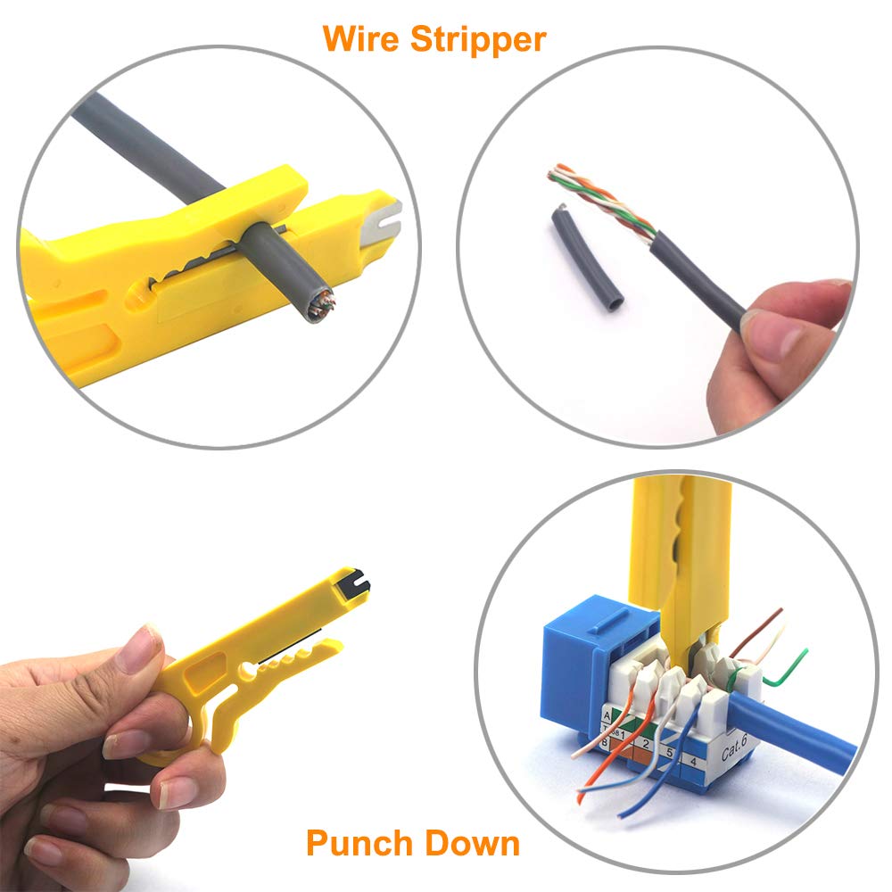 VCELINK 50-Pack RJ45 Cat6 Keystone Jack White Bundle with 1-Pack Punch Down Tool with 110 and 66 Blades and 2-Pack Mini Wire Stripper Cutter