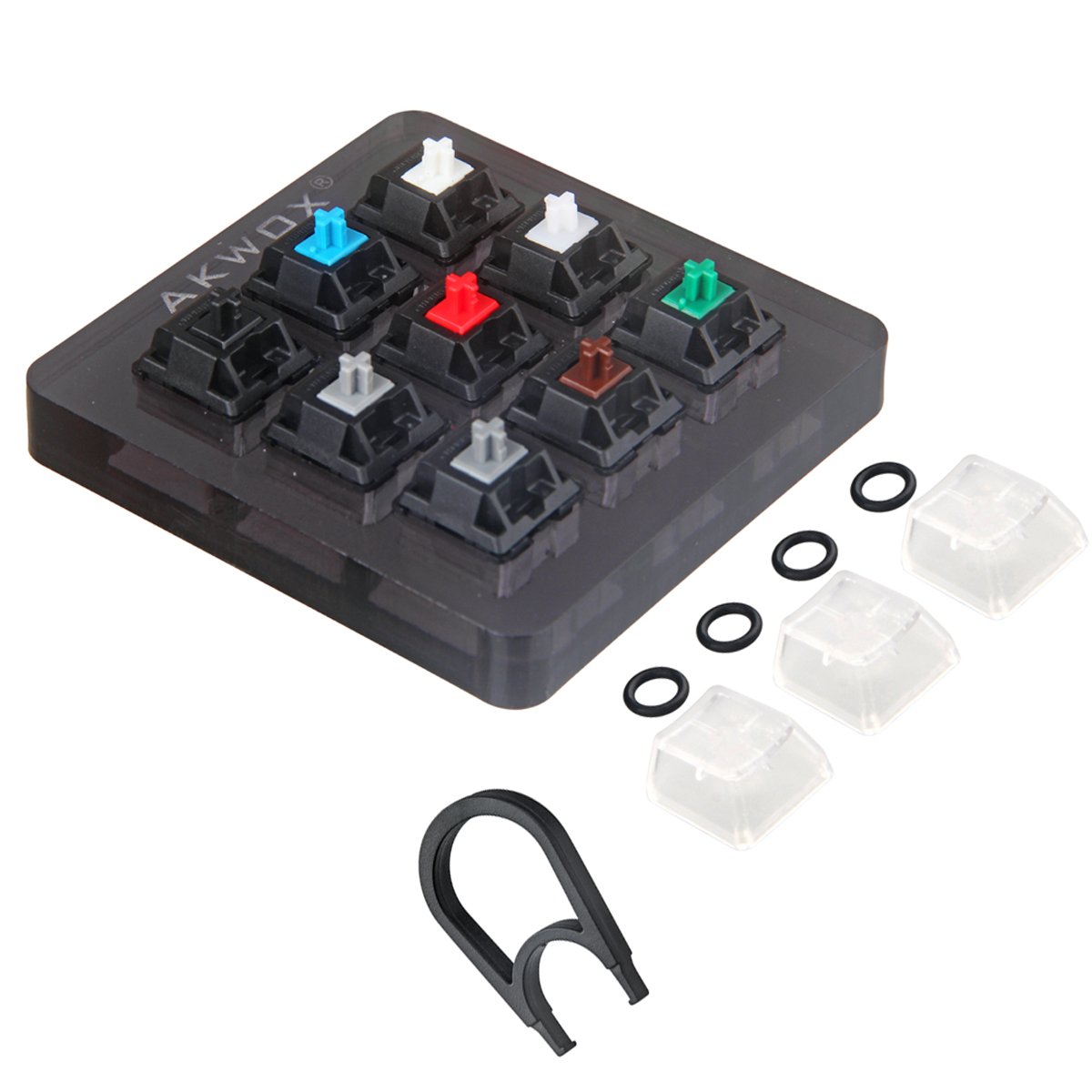 AKWOX 9-Key Cherry MX Switch Tester, Keycap Puller, Keyboard Keycap, O-Ring Sampler Tester Kit