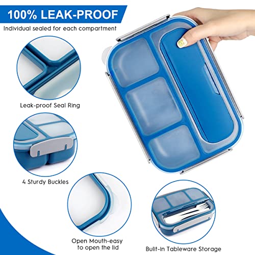 27Pcs Bento Box Kids,XIANKE Lunch Box Kit,1300ML Container for Kids/Adult/Toddler,Durable Leak-proof 4 Compartments Box with Spoon Fork Bag Accessories,Microwave Dishwasher Freezer Safe,BPA-Fre