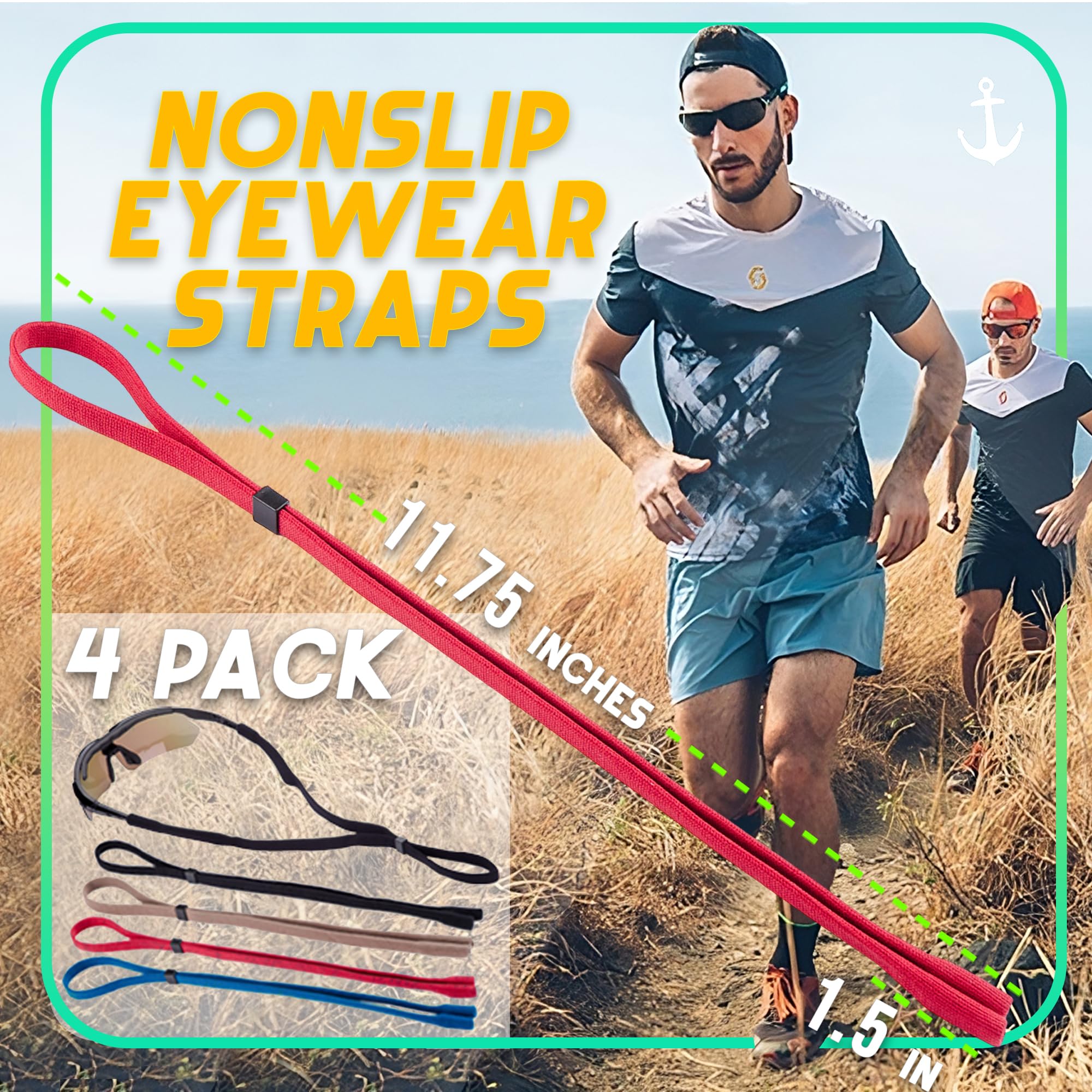 Anchor Glasses Straps Glasses Strap 4 Pack Sunglasses Strap Adjustable Stretch Universal Fit for Kids to Adult Sport Eyewear Holder Retainer