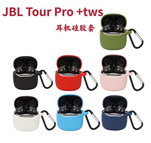 2 Pack DAYJOY Soft Silicone Protective Case Cover Compatible with JBL Tour PRO+ TWS True Wireless Bluetooth Earbuds, Protective Skin Sleeve with Key Chain (Black+deep Blue)