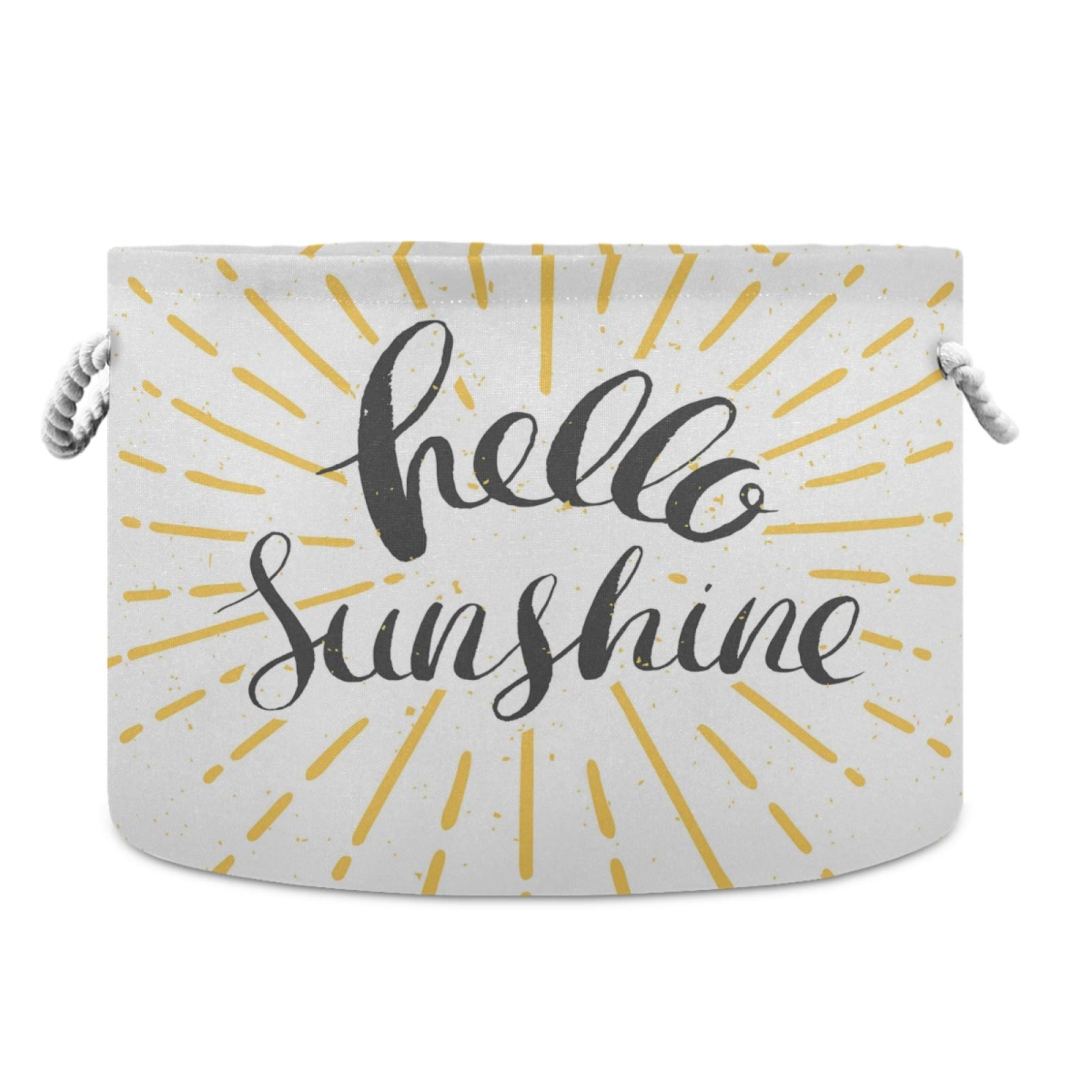 Oyihfvs Yellow Burst Hello Sunshine Round Storage Basket Bin Collapsible Waterproof Laundry Hamper Large Baby Nursery Bucket Organizer Handles Bedroom Closet Toys Gifts Multi 39 20inchx20inchx14inch