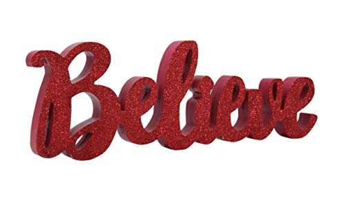 16" x 5.5" BELIEVE Freestanding Cutout Wood Block Home Décor 719170 (Red)