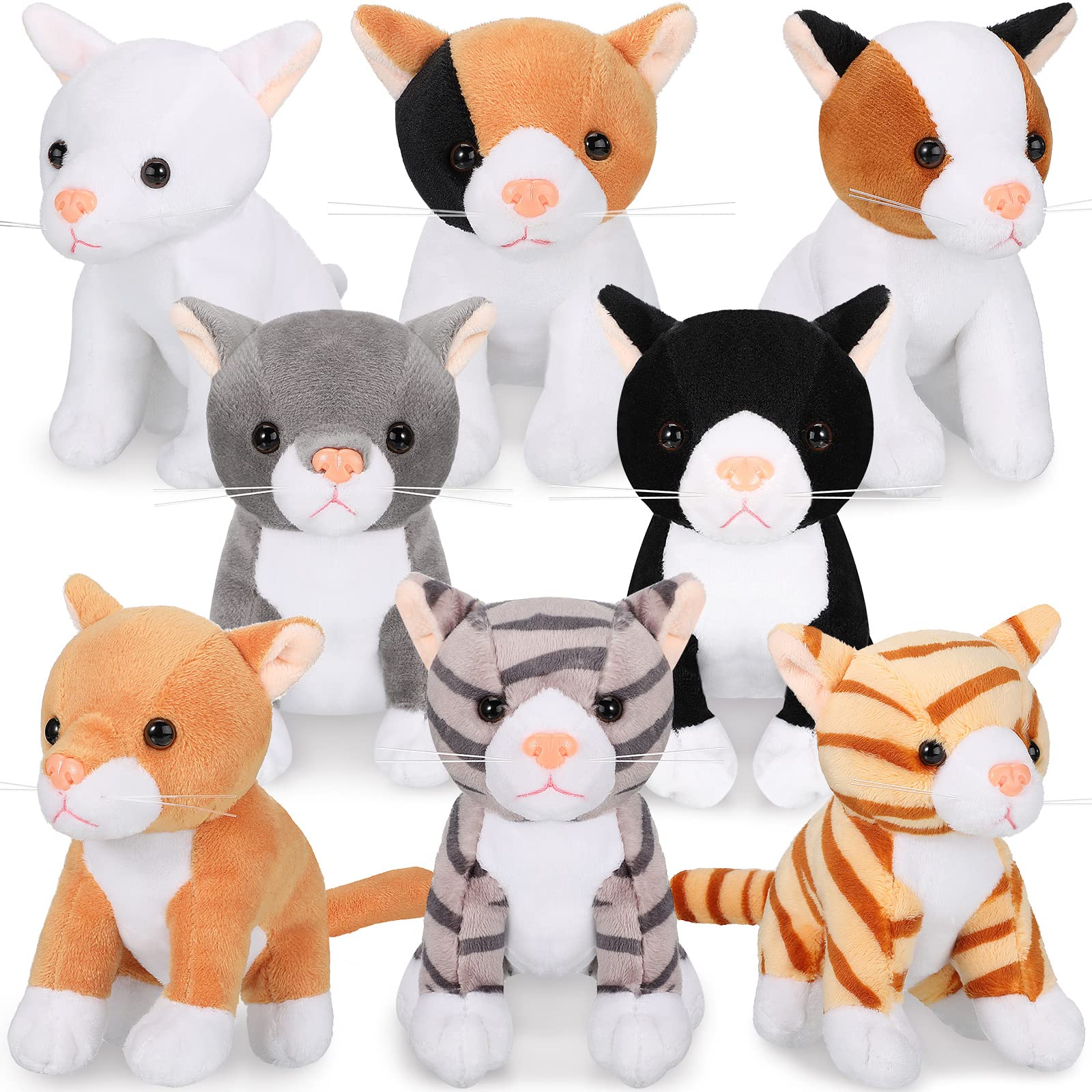 8 Pieces Plush Pets 5 Inch Stuffed Animals Bulk Assorted Cute Stuffed Pet Animal Plush Toys Small Plush Animals for Halloween Kid Classroom School Pet Party Favors Supplies Decoration (Cat)