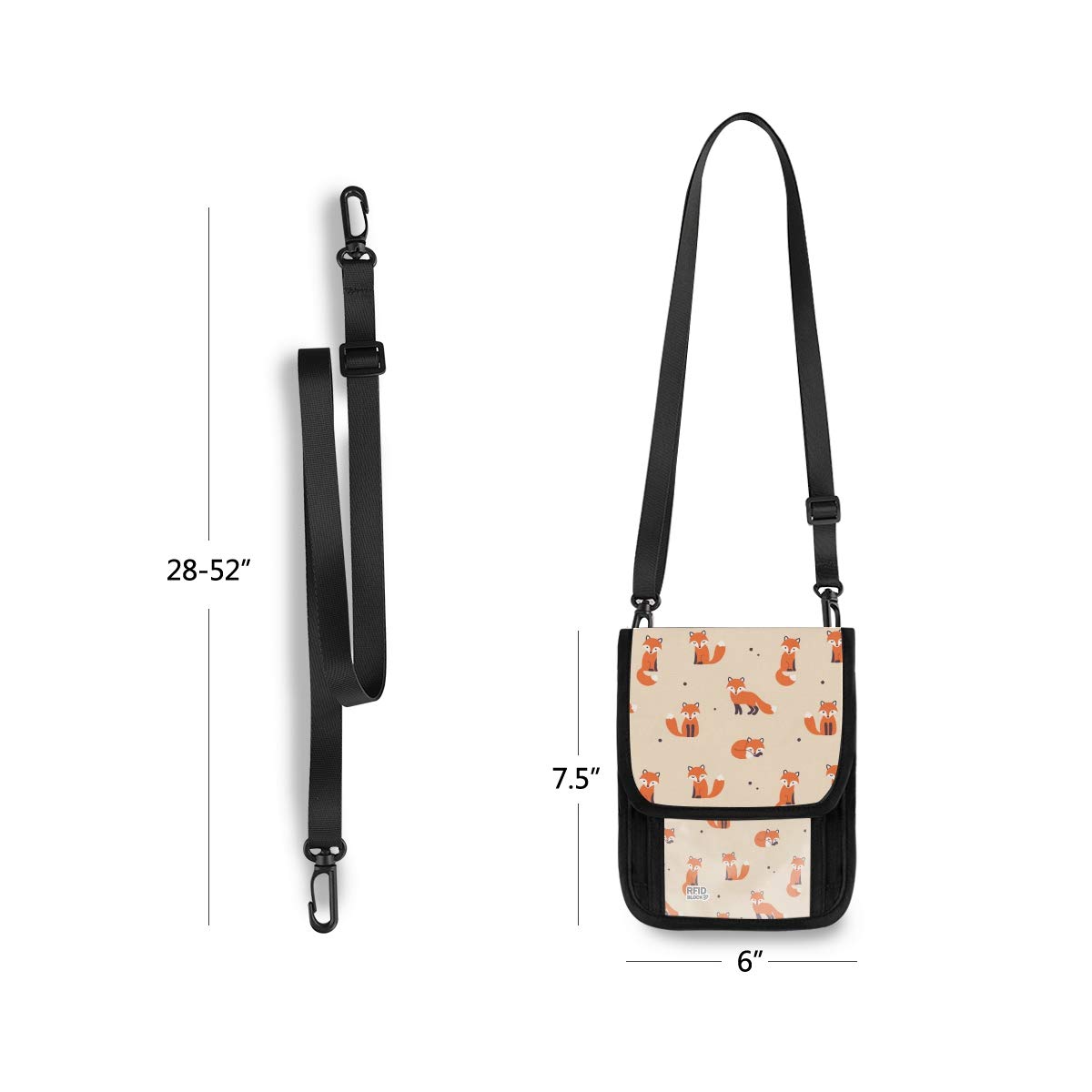 ALAZA Cute Animal Fox Print Small Crossbody Wallet Purse Cell Phone Bag Rfid Passport Holder with Credit Card Slots