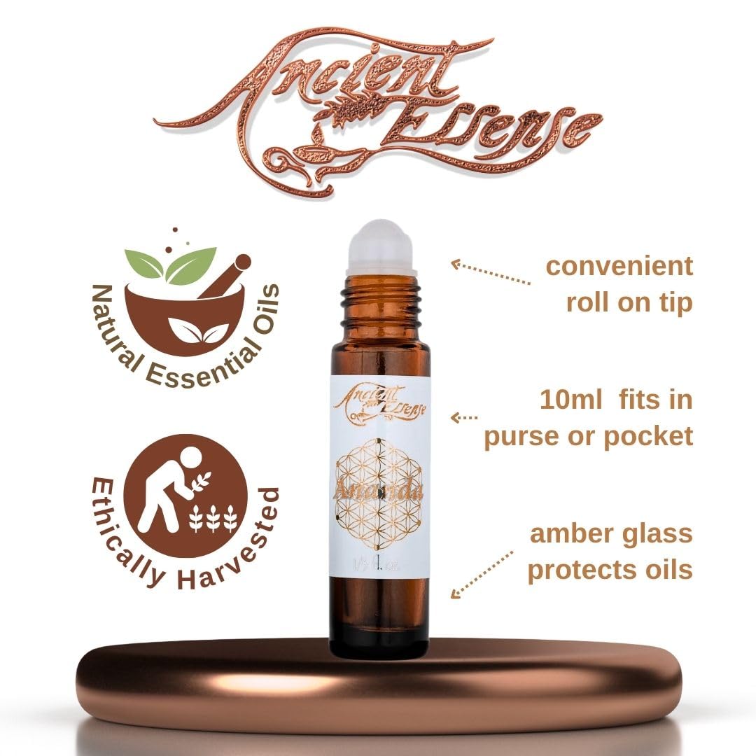 Ancient Essence Ananda Roll On Essential Oil Blissful Blend of Amber & Frankincense Creates Light & Mild Aroma Soothing Aromatherapy Calm & Relaxing (1/3 FL OZ)
