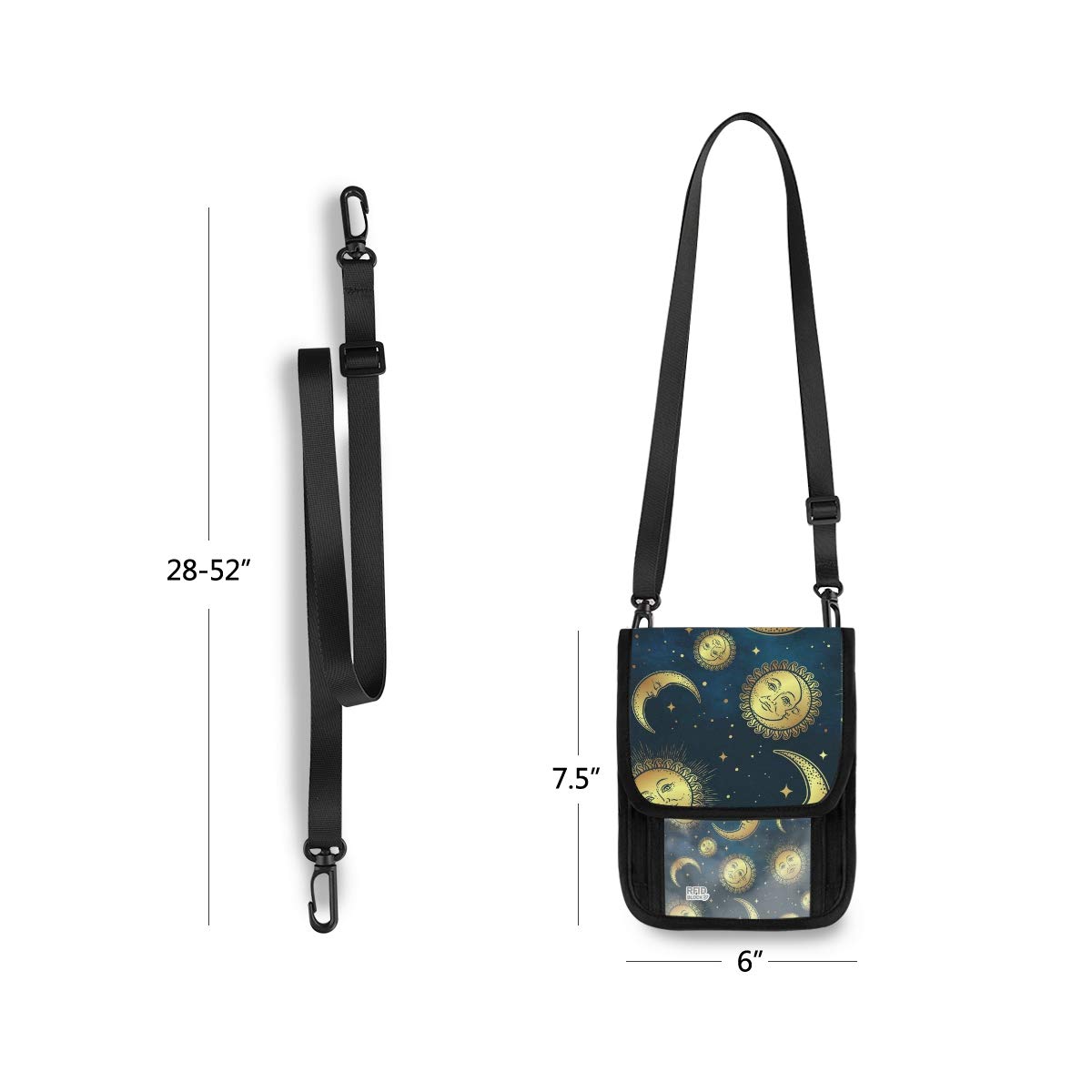 ALAZA Gold Moon Sun & Star Night Sky Boho Small Crossbody Wallet Purse Bohemian Cell Phone Bag Rfid Passport Holder with Credit Card Slots