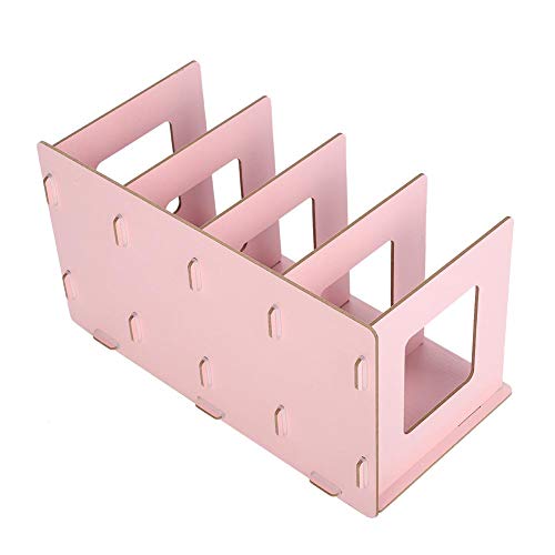 Desktop Bookshelf Wooden DIY Desk Organizer Multi-Slots Bookshelf Rack Organizers, Eco-Friendly Books DVD Storage Magazine Holder Literature Display Rack for School or Office(Pink)