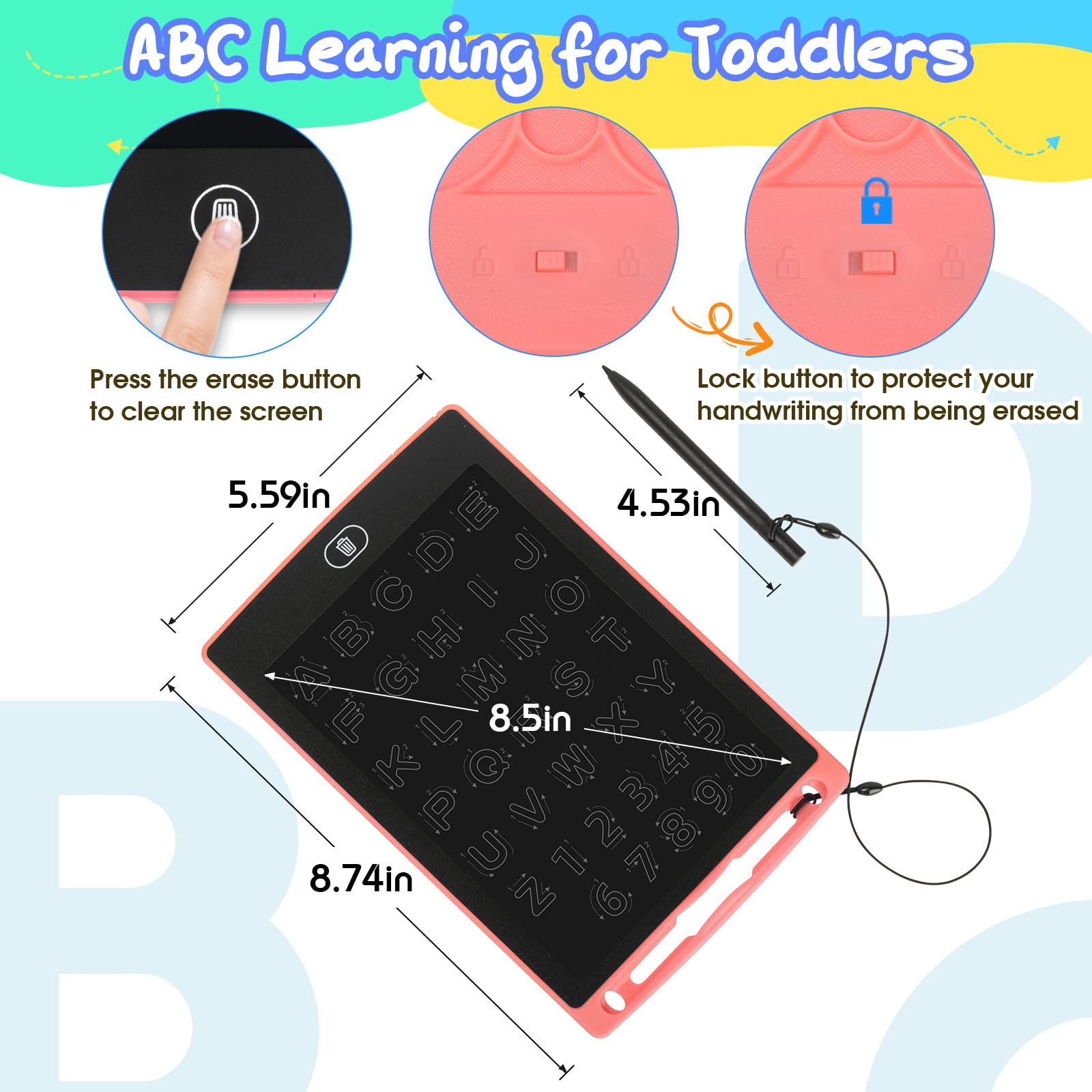 ABC Learning for Toddlers, Montessori Alphabet Number Tracing Toys, Handwriting Practice for Preschool 4 5 6 Years Old Kids, LCD Writing Tablet, Letter Tools Educational Learning Toys