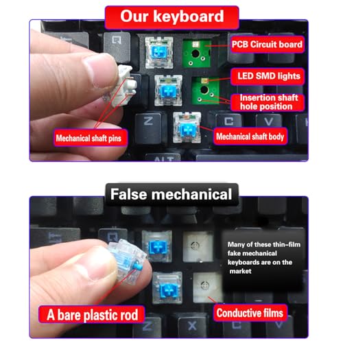 HAMIO Mechanical Gaming Keyboard with 9 RGB LED Rainbow Backlit 100% Anti-ghosting Keyboard with Blue Switches for Windows PC/MAC Games (Back(Square keycap))