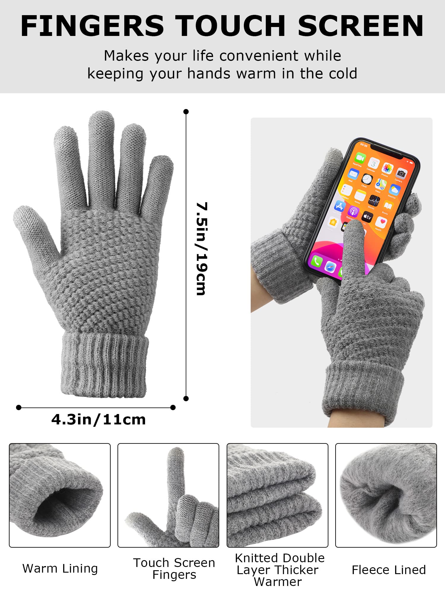 12 Pcs Winter Hat Scarf Gloves Set Winter Slouchy Skull Cap Knit Hats Winter Touch Screen Gloves Neck Warmer (Stylish)