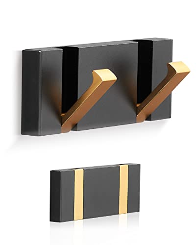 2 Pack,Watertight Black Gold Towel Hooks,Space Saving Retractable Coat Wall Hooks,Bathroom Towel Hooks for Wall,Black Matte Wall Towel Hooks,Hooks for Wall,Door Robe Hooks,Also for Kitchen,Balcony.