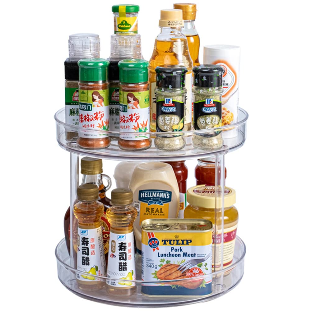 2 Tier Lazy Susan Turntable Cabinet Organizer,360° Rotating Clear Spice Rack Kitchen Storage Container for Countertop, Bathroom,Pantry