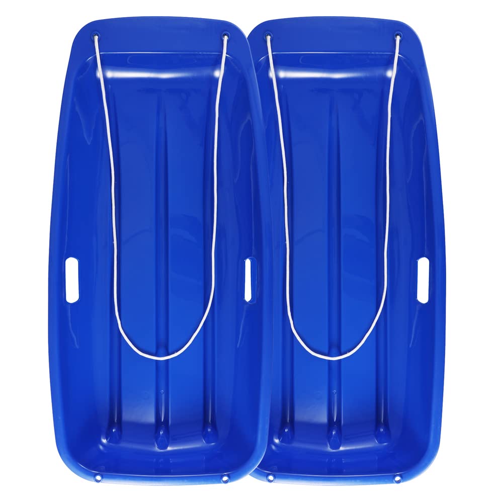2 Pcs Plastics Snow Sled,Snow Sleds with Handle and Rope,Outdoor Winter Sledding Gift for Kids (Blue)