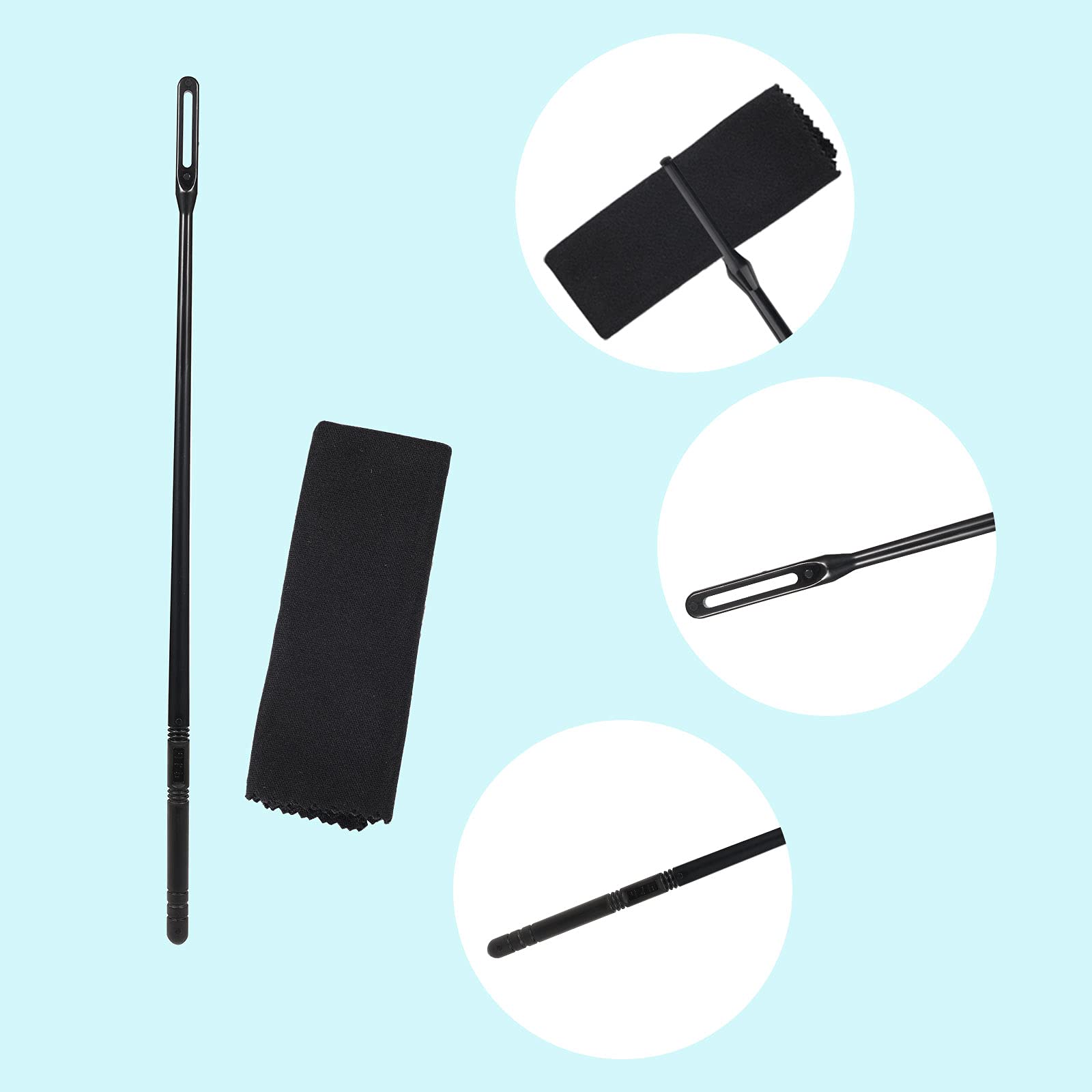 AIEX Flute Cleaning Kit Flute Cleaning Rod Flute Cleaning Swabs Flute Cleaning Cloth for Flute Cleaning Polishing (Black)