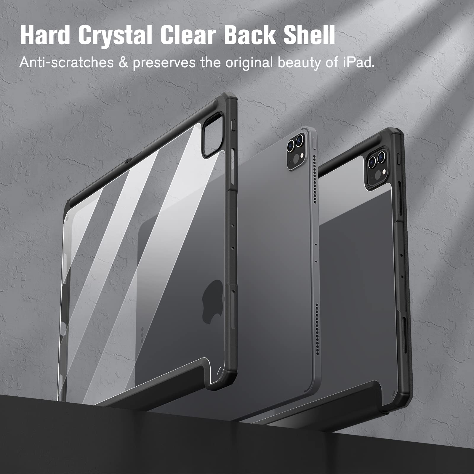 Fintie Hybrid Slim Case for iPad Pro 12.9-inch 6th Generation 2022, [Built-in Pencil Holder] Shockproof Cover w/Clear Transparent Back Shell, Also Fit iPad Pro 12.9" 5th/4th/3rd Gen, Black