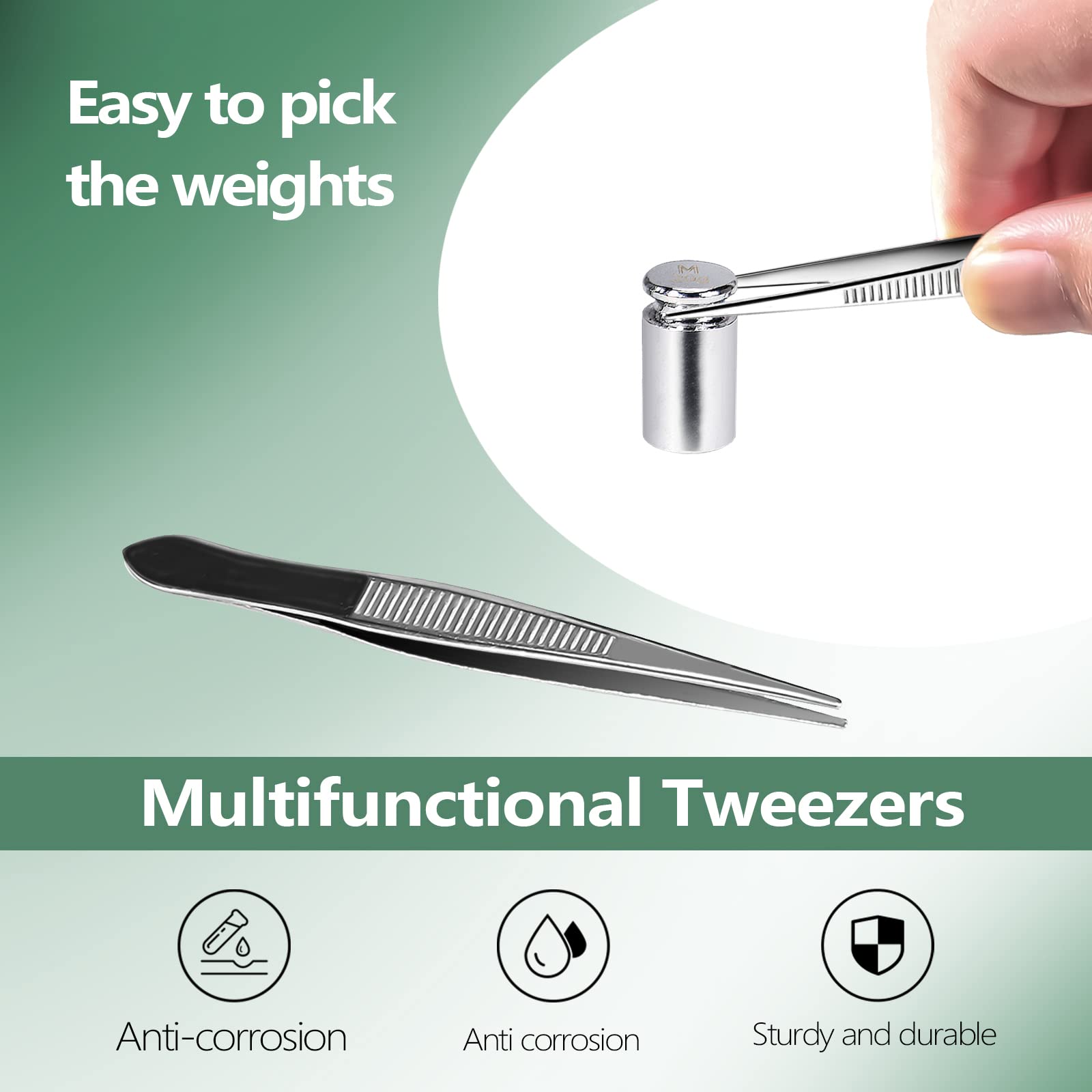 ACCT Calibration Weight, 1g 2g 5g 10g 20g 50g 100g Calibration Gram Scale Weight Set for Digital Scale Balance, Small Weights for Crafts,1 Piece Calibration Weight Tweezers(Silver)