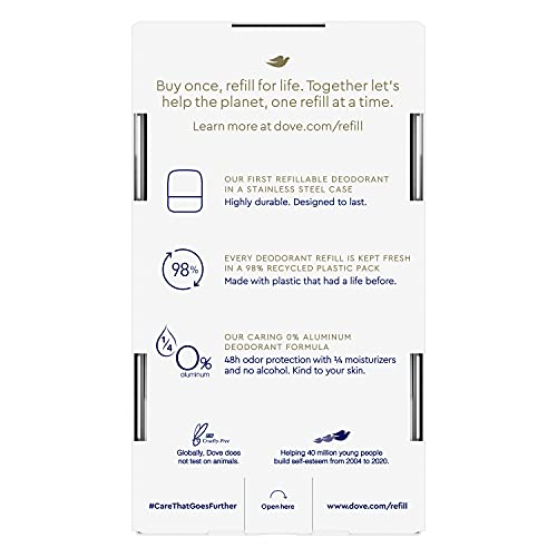 Dove Refillable Deodorant Starter Kit 0% Aluminum Sensitive Aluminum Free Deodorant 1.13 oz