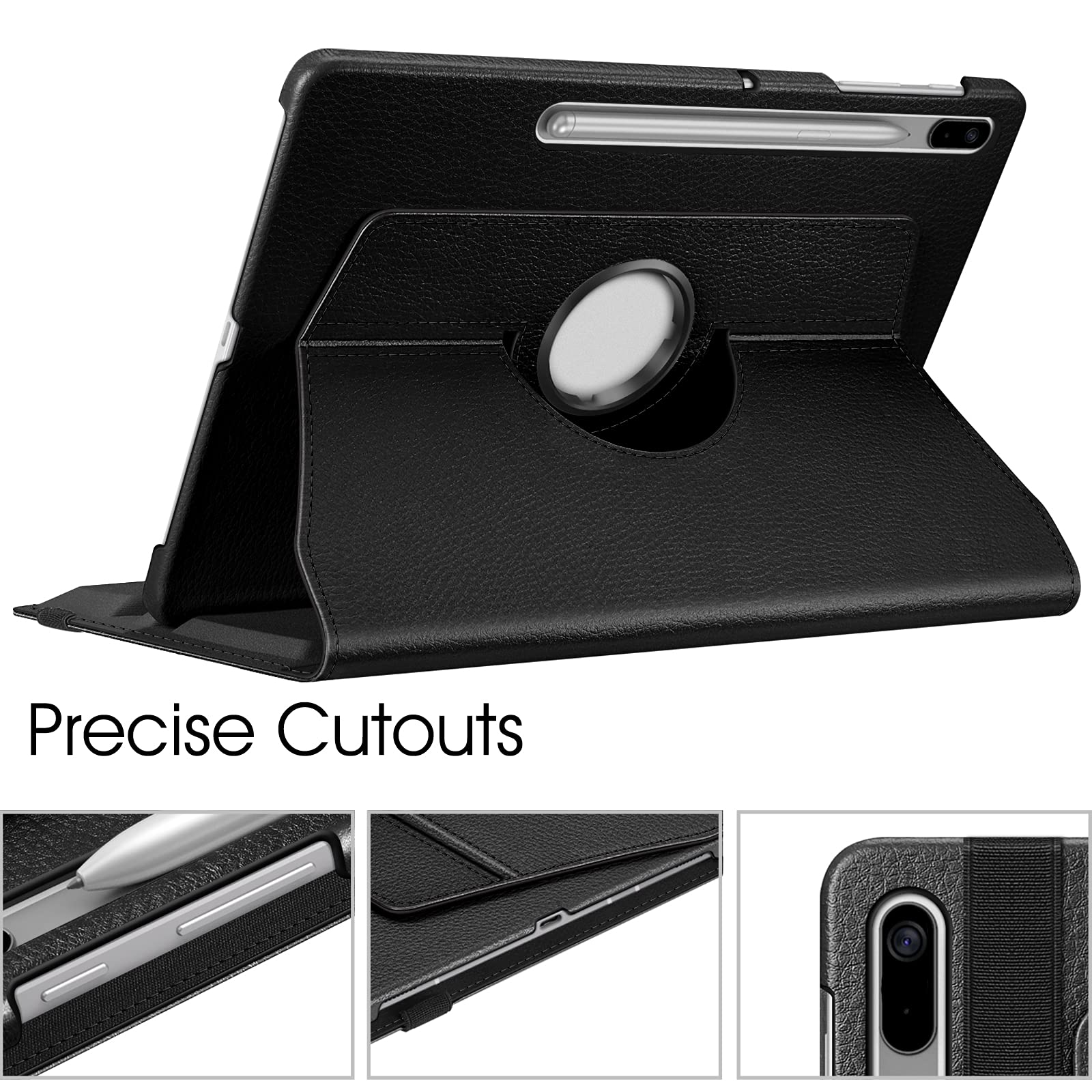 Fintie Rotating Case for Samsung Galaxy Tab S8 Plus 2022/S7 FE 2021/S7 Plus 2020 12.4 Inch with S Pen Holder, 360 Degree Swiveling Stand Cover Auto Sleep/Wake, Black