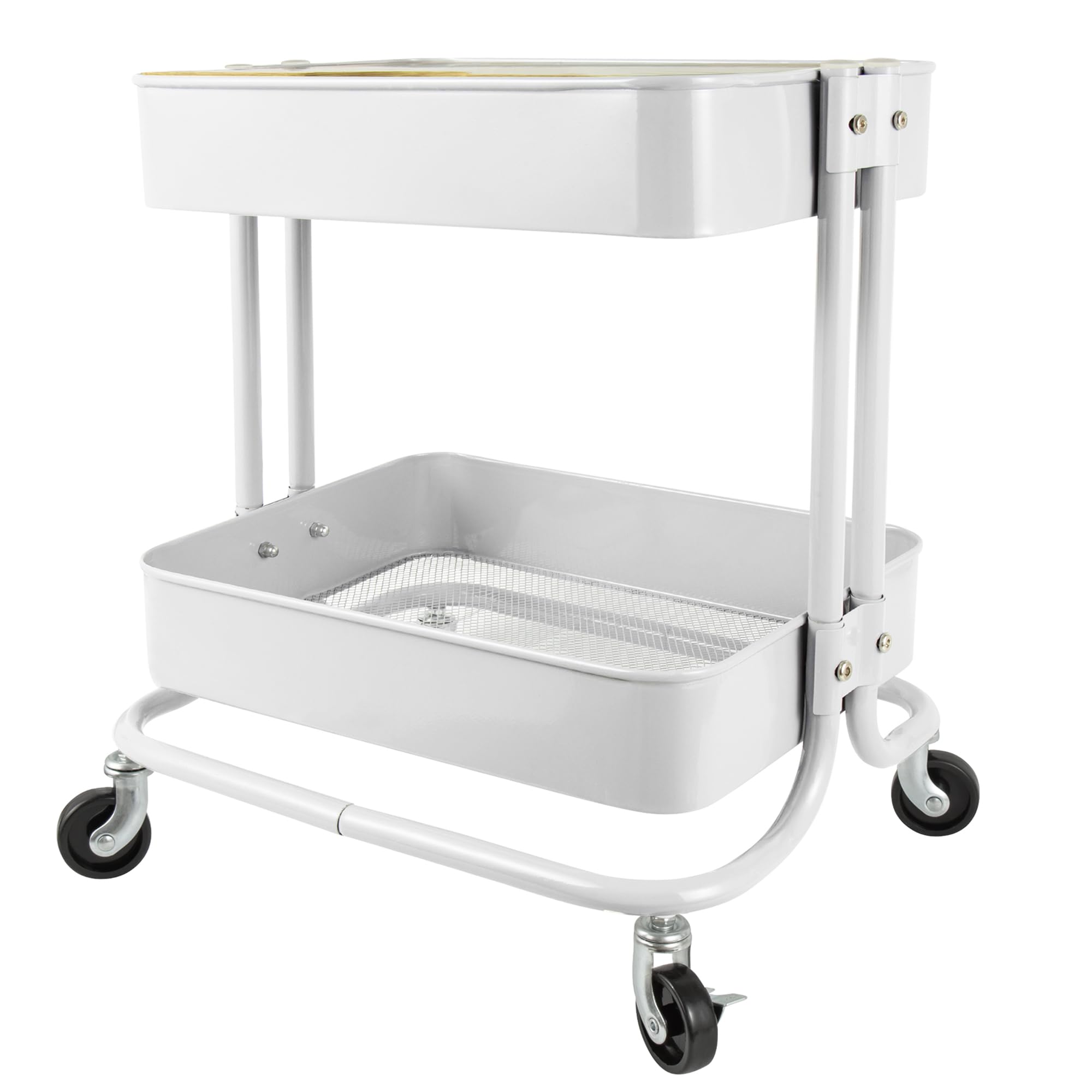 2 Tier Rolling Cart,Metal Utility Cart with Wheels and Cover for Office Home Kitchen Organization