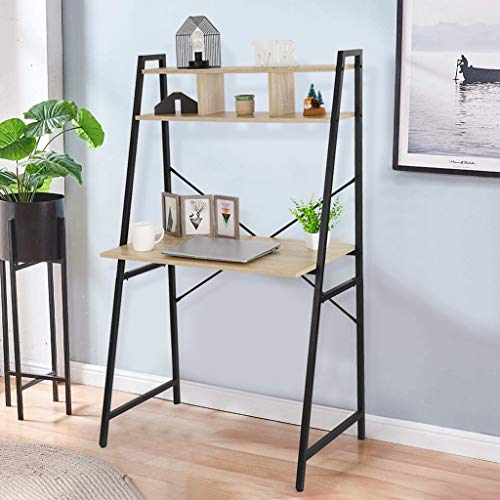 Desktop Computer Desk, Home Office Decor Ladder Desk Study Writing Table Computer Gaming Table Bedroom Laptop Table, Student Study Reading Writing Desk PC Laptop Table for Living Room (Khaki)