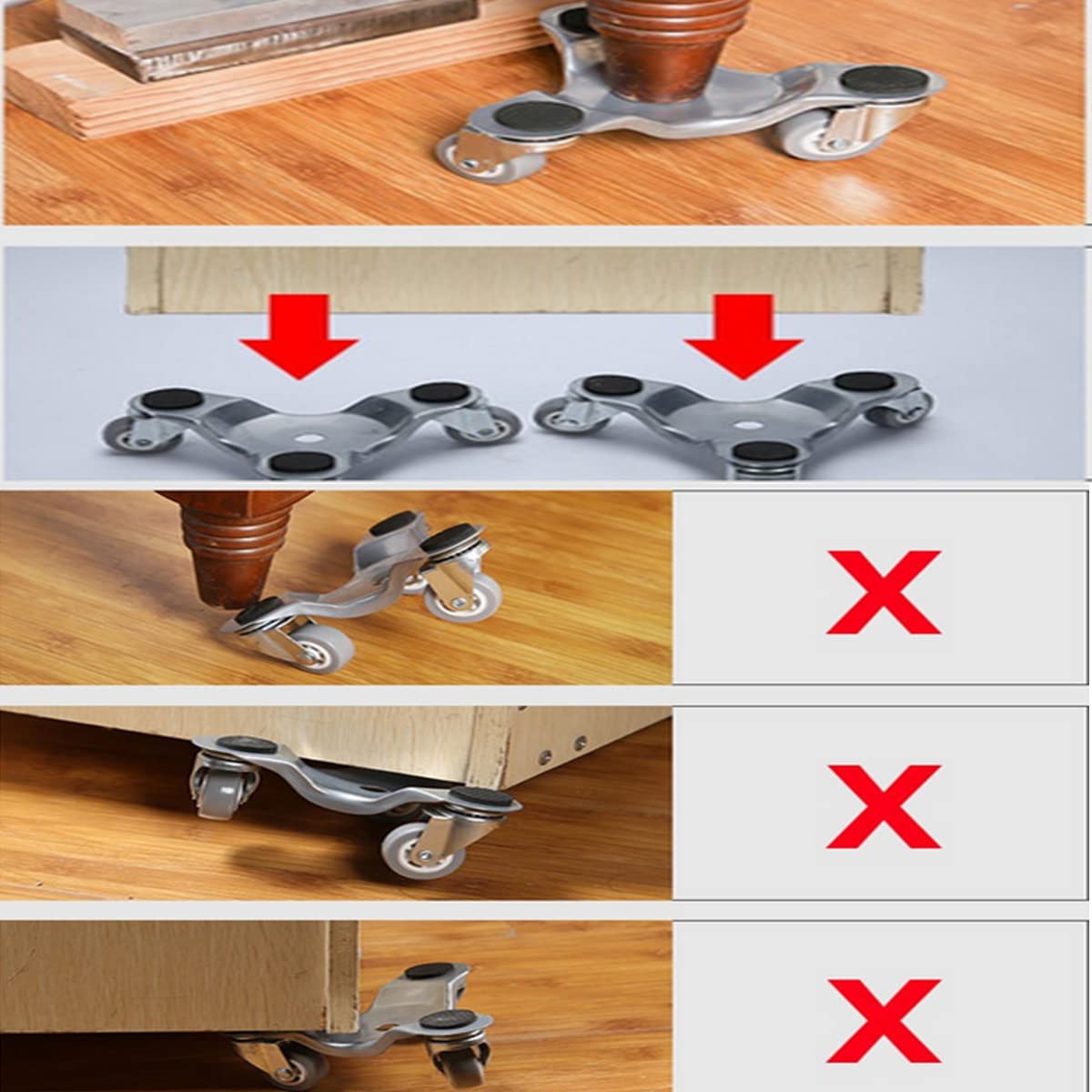 4 pcs 3Wheel Mover’ s Dolly,Steel tri-Dolly,300 lbs Load Capacity,for Mobile Furniture and Appliances