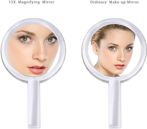 B Beauty Planet Handheld Mirror with Handle Double Sided, 1x/15x Magnifying Hand Mirror for Women, Hand Held Mirror with Adjustable Stand, 6"