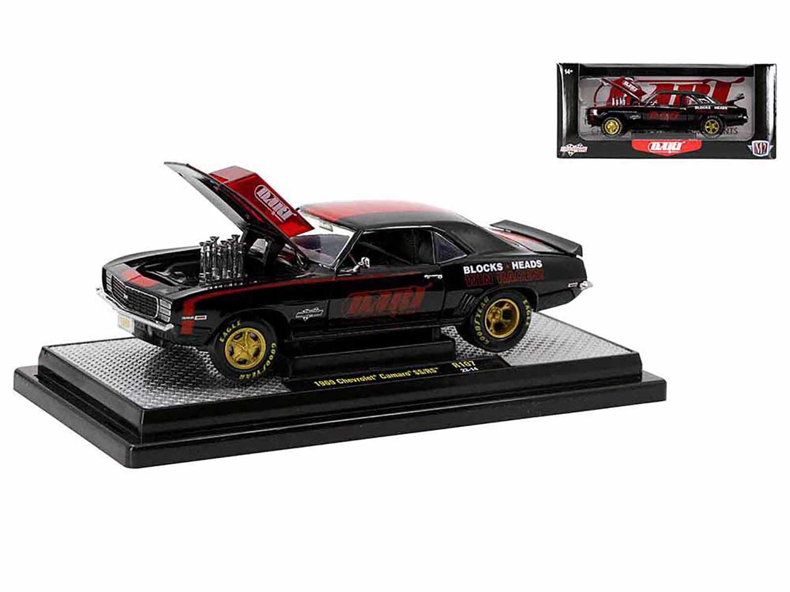 1969 Chevy Camaro SS 396 Black with Bright Red Stripes Dart Machinery Limited Edition to 5250 Pieces Worldwide 1/24 Diecast Model Car by M2 Machines 40300-107B