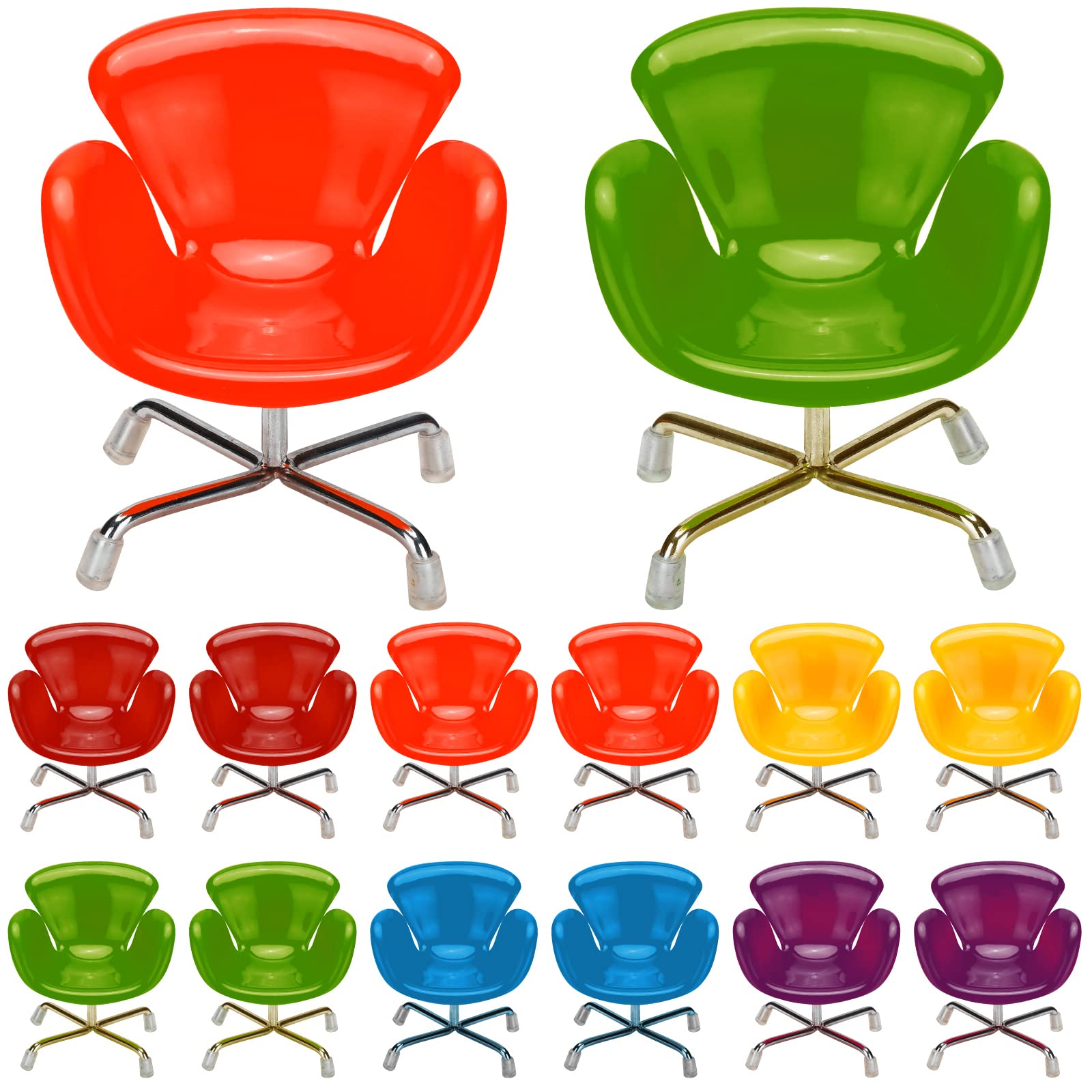 12 Pieces 1:6 Scale Dollhouse Miniature Plastic Chair Colorful Miniature Chair Dollhouse Furniture DIY Mini Armchair Backrest Swivel Egg Chairs for Dolls Dollhouse Accessories Decoration, 6 Colors