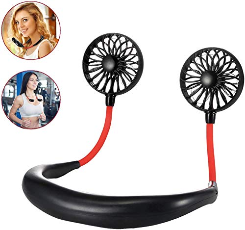 BELLFORNO Sports Neck Fan Necklace Personal Mini Fan Working for Travel Outdoor (Red-Black)