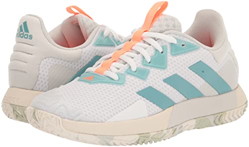 adidas Women's SoleMatch Control Tennis Shoe, White/Mint Ton/Orbit Grey, 9.5