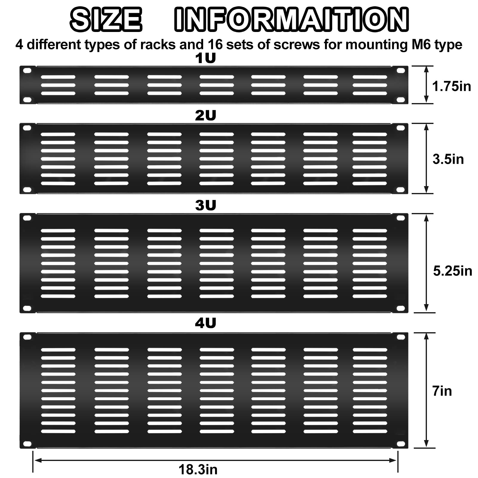1U/2U/3U/4U Vented Blank Panel, Metal Rack Mount Filler Panel, Blank Panel Rack Mount Filler Panel for Server Rack Enclosure or Network Cabinet, with 16 Pairs Screw