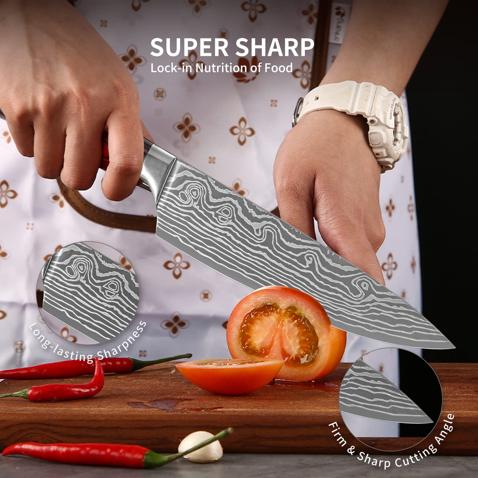 AIXIHOM Kitchen Chef Knife 8 inch Japanese Chefs Knife,Professional Chef Knives for Cooking,Carbon Stainless Steel Sharp Cutting Knife with Ergonomic Handle & Gift Box