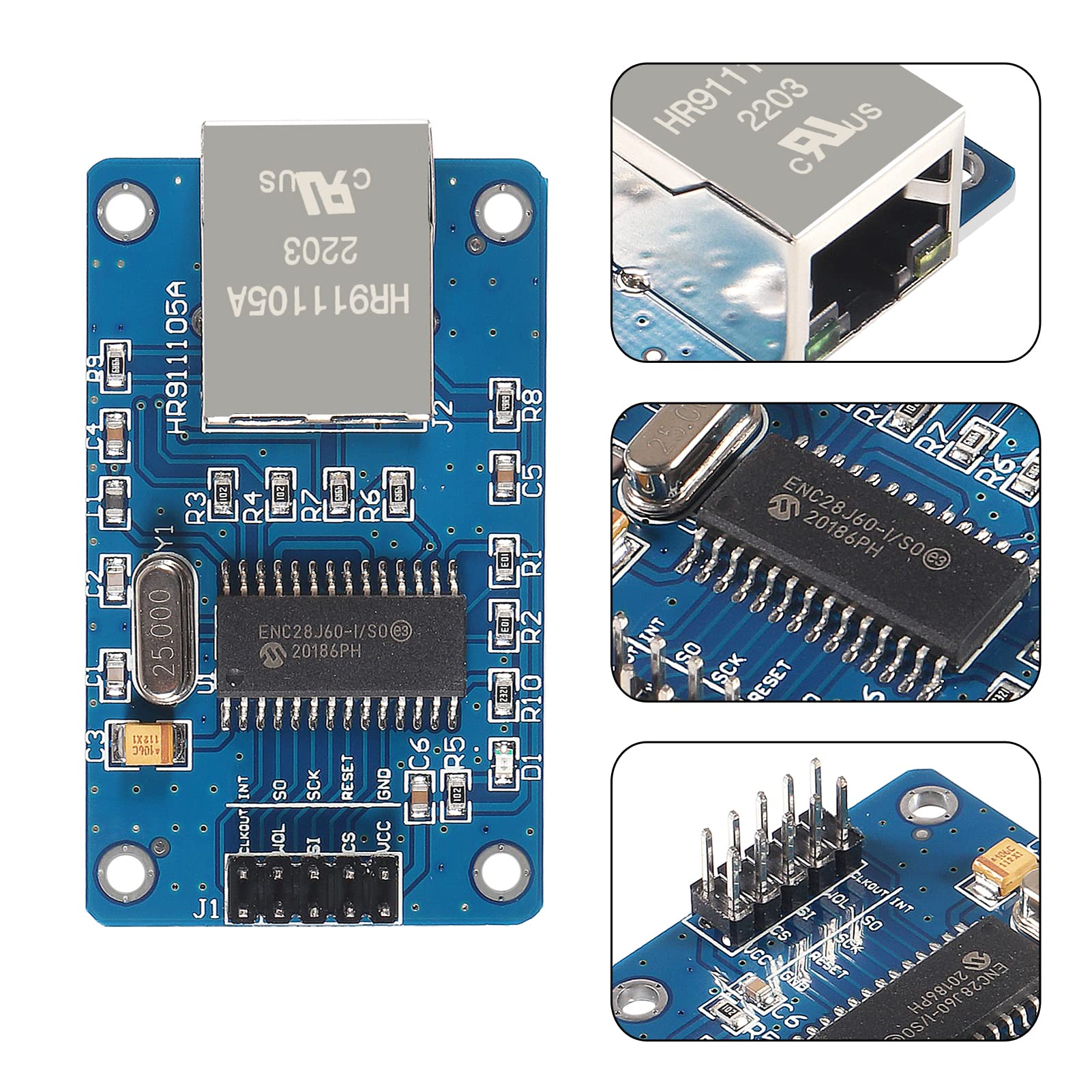 ACEIRMC 5pcs ENC28J60 ENC28J60-I/SO HR911105A Ethernet LAN Network Module SPI Interface 3.3V for Arduino AVR PIC LPC STM32