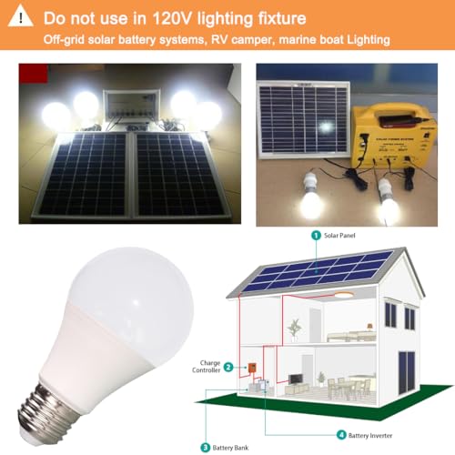 12V LED Light Bulb 7W 630Lm AC/DC10-30Volt Low Voltage E26 Base (2700K Warm White) 40-60 Watt A19 Bulbs Equivalent,Landscape Garden Yard, 12volt Battery Power System Off Grid Solar Lighting,6 Pack
