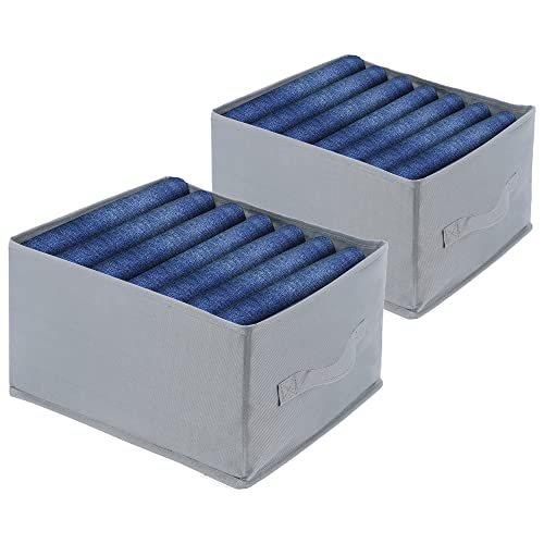 2 PCS Durable & Strong Clothes Organizer for Drawers, 7 Grid Wardrobe Organizer for Clothing Storage, Portable Closet Organizer for Jeans, Shirts and More! (Grey)