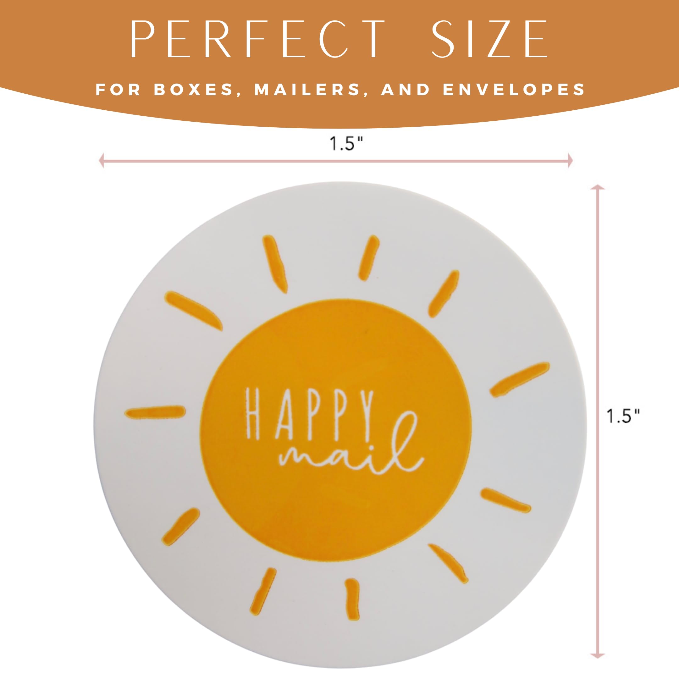 Happy Mail Stickers | Sending Sunshine Yellow Boho Stickers | Cute Packaging for Small Business | 1 Roll with 500 - Round Envelope Seals | 4 Unique Designs | Sunshine Party, Small Business Supplies