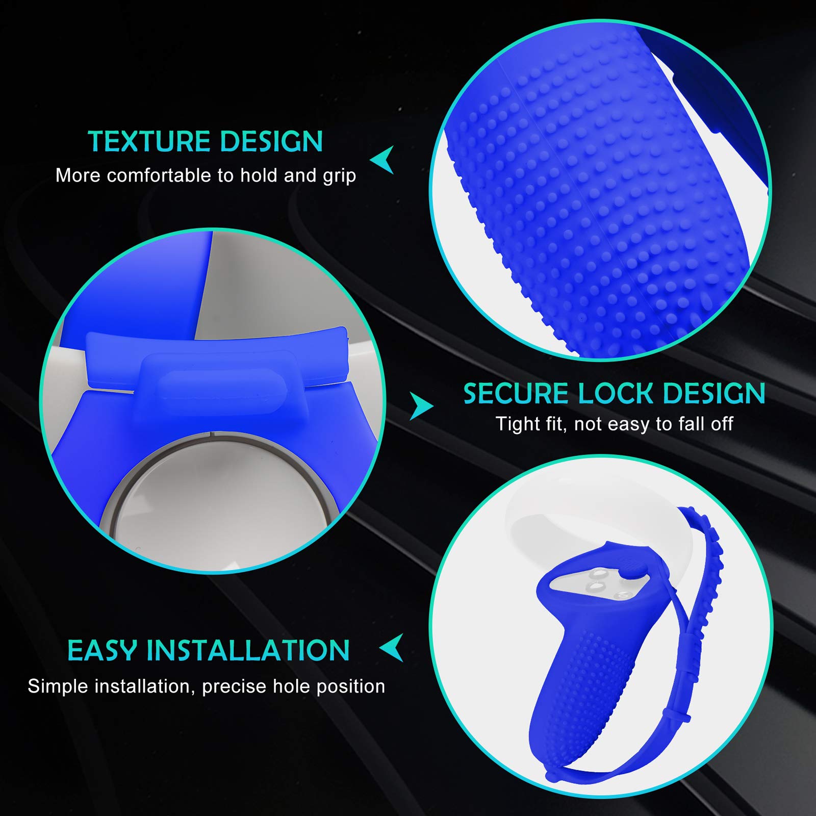 2021 Newest Soft Silicone Controller Skin Grip Cover Protector for Oculus Quest 2 with Paddy Backhand Strap No More Controllers Flying Out - Quest 2 Accessories by X-super Home (Quest 2, Blue)