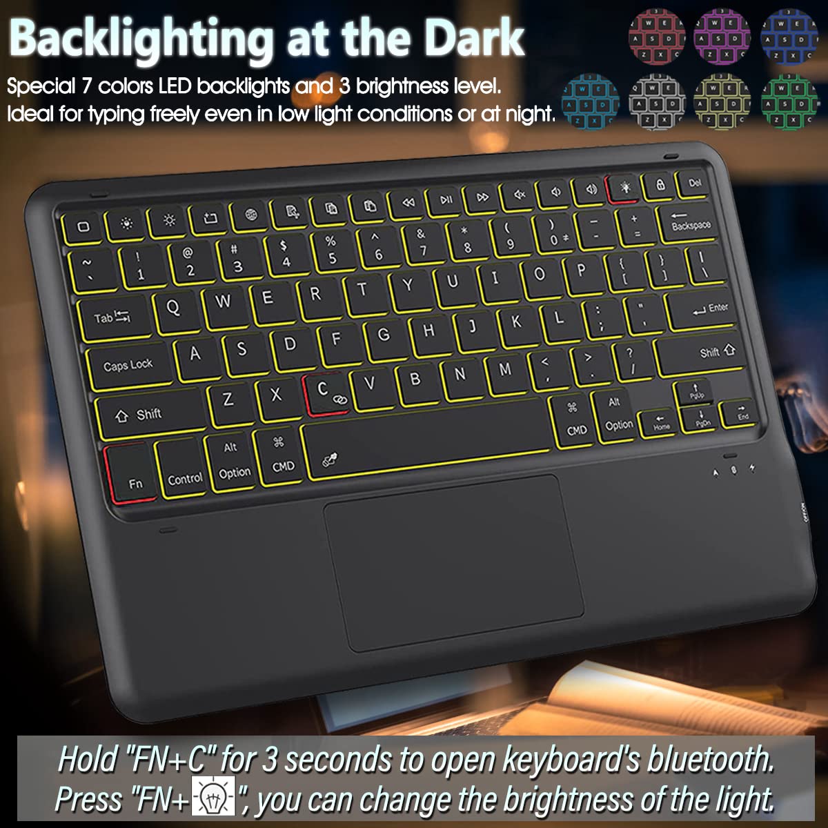 Wineecy Touchpad Keyboard Case for Samsung Galaxy Tab S8 Plus/ S7 FE/ S7 Plus 12.4 Inch Backlit, 7 Colors Light Detachable Wireless Keyboard for Samsung Tab S8+ 2022/ S7 FE 2021/ S7+ 2020 12.4"