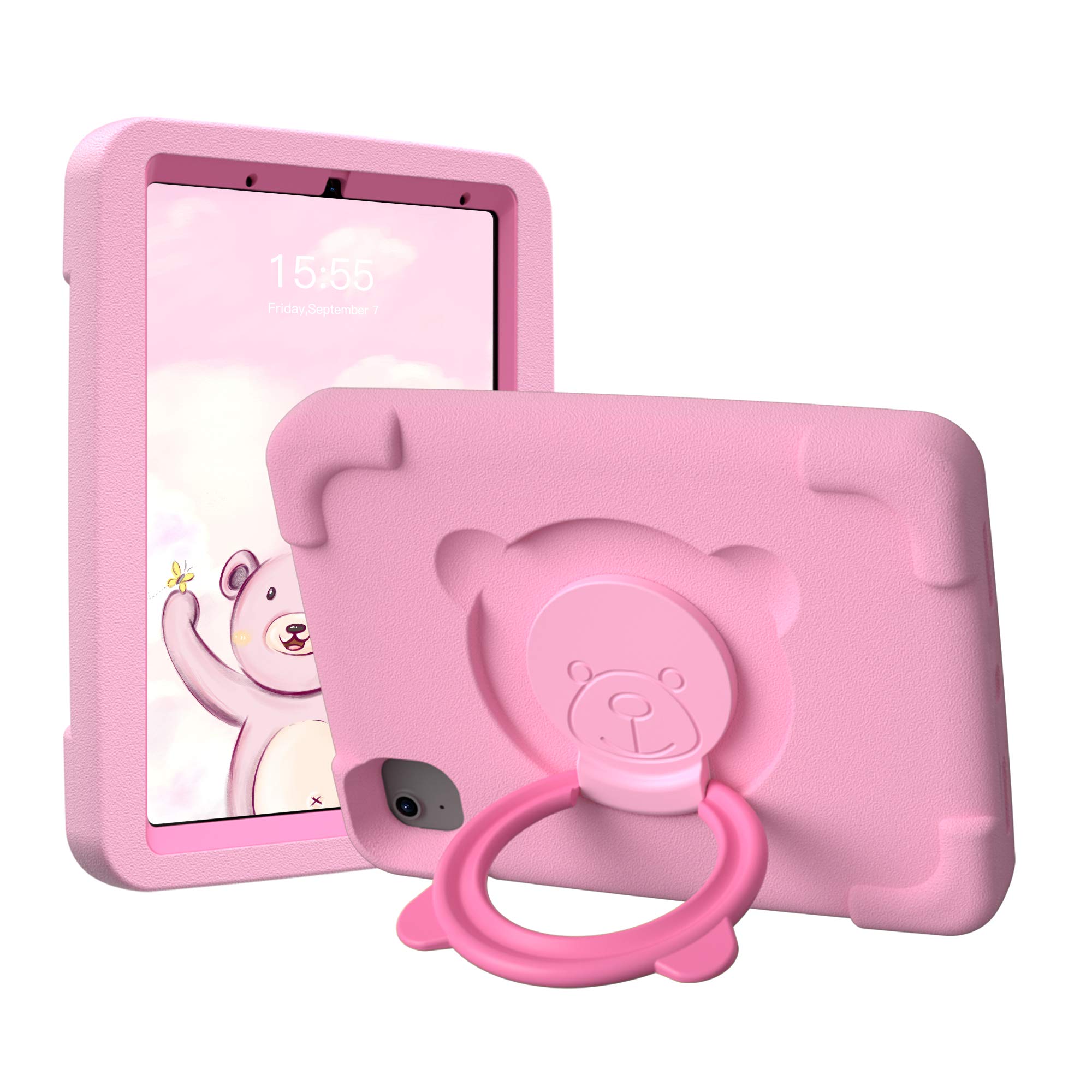 PZOZ iPad Kids Case Compatible for iPad Air 4th 2020 & Air 5th 2022 Generation 10.9 inch, EVA Shockproof Rotate Handle Folding Stand Heavy Duty Protective Cute Cover for Boys Girls (Pink)