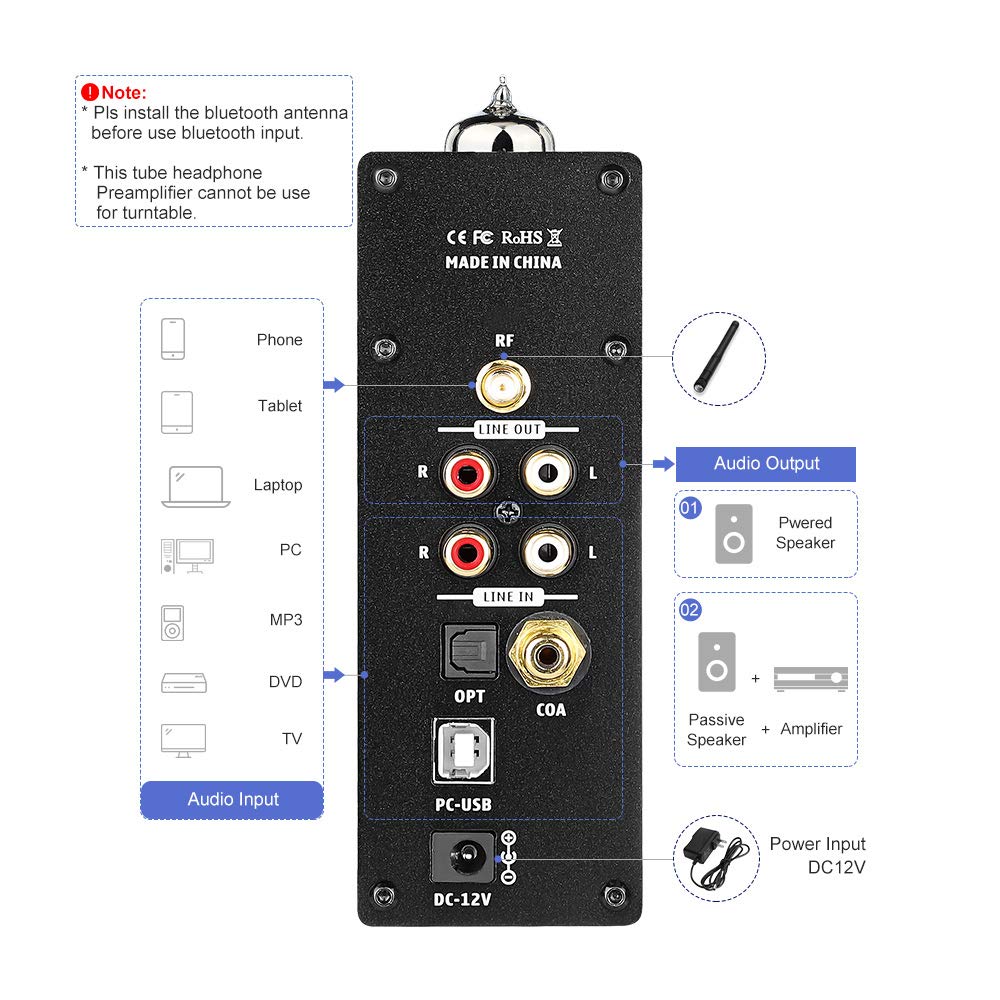AIYIMA T8 6N3 Digital Tube Preamplifier Bluetooth 5.0 Hi-Fi Headphone Preamp Decoder Preamp PC-USB DAC APTX for Home Wireless Receiver Audio Stereo Amplifier + with Remote Control