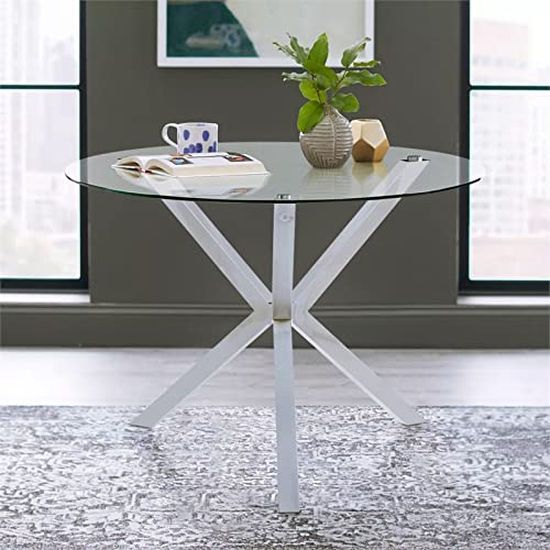 BOWERY HILL 41" Round Glass Top Contemperary Dining Table in Chrome