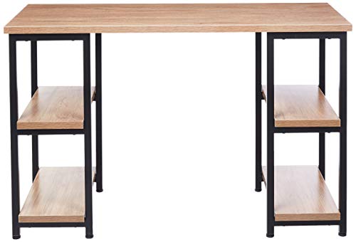Coral Flower Landisl Desk,Simple and Modern Design,with Four Open Shelves for Books, Office Supplies or Accessories Within Easy Reach,Light Oak