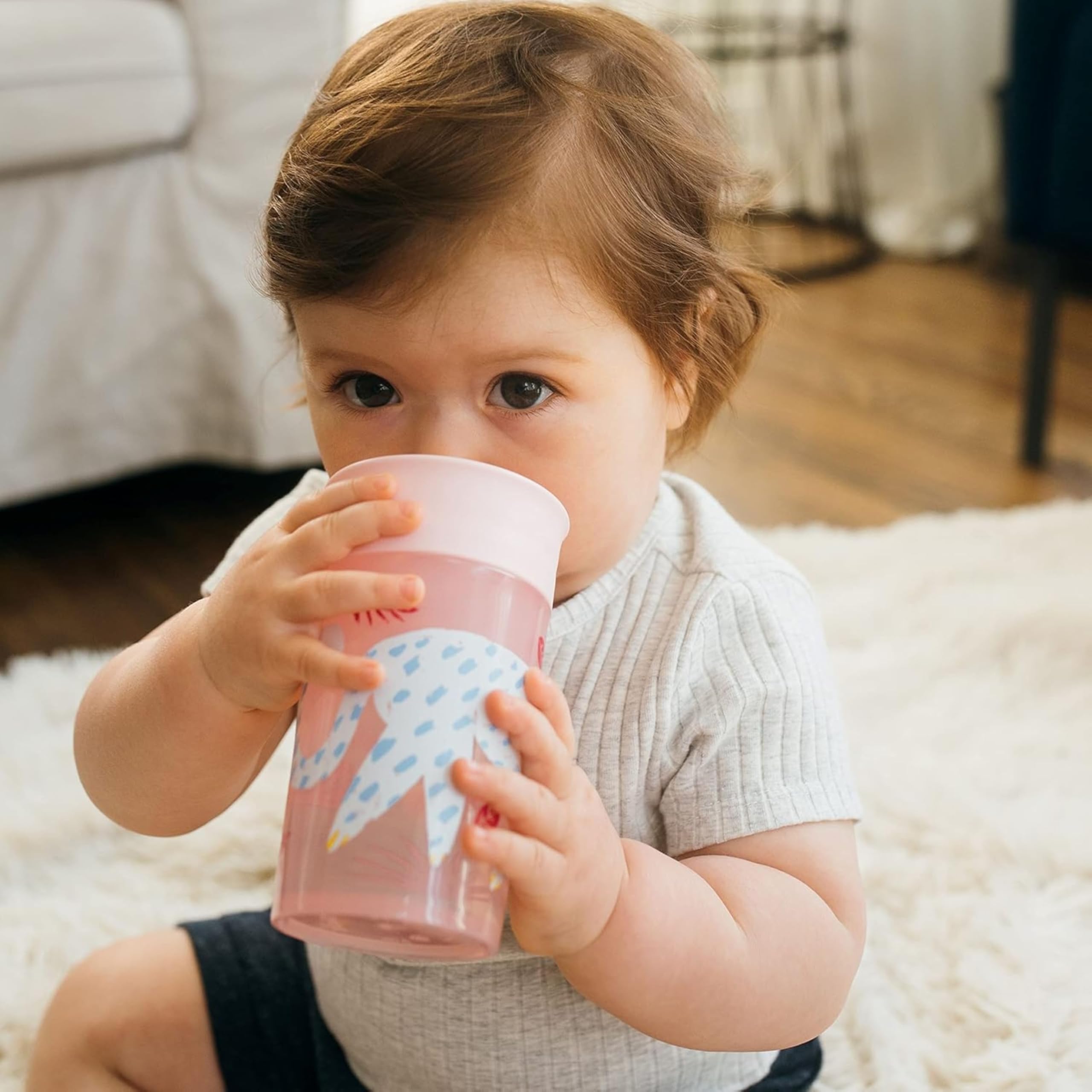 Dr. Brown's Milestones Cheers 360 Cup Spoutless Transition Cup, Travel Friendly & Leak-Free Sippy Cup, Pink Leopard – Red Lemur, 10 oz/300 mL, 2 count (1 pack)