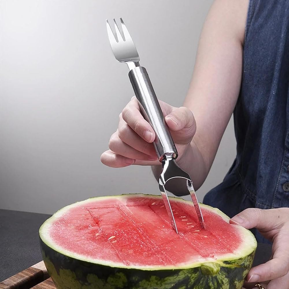 2024 New Watermelon Fork Slicer Cutter Slicer Tool, 2-in-1 Stainless Steel Fruit Cutter, Dual Head Watermelon Slicer Knife(2Pcs)