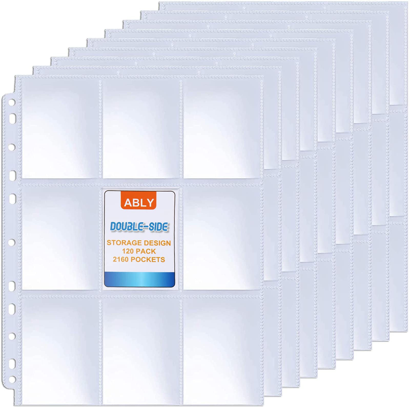 ABLY 120 Pages Double-Sided Trading Card Pages Sleeves 9-Pocket Clear Plastic Game Card Protectors for Skylanders, Pokemon, Baseball Cards and More, Fit 3 Ring Binder